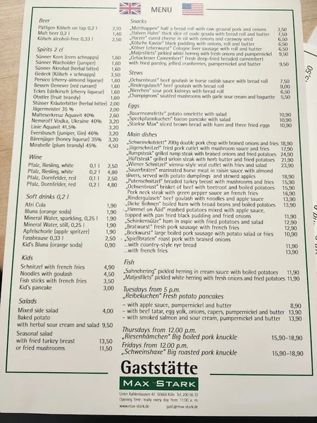Max Stark - Bewertungen und Menü - Köln⁠